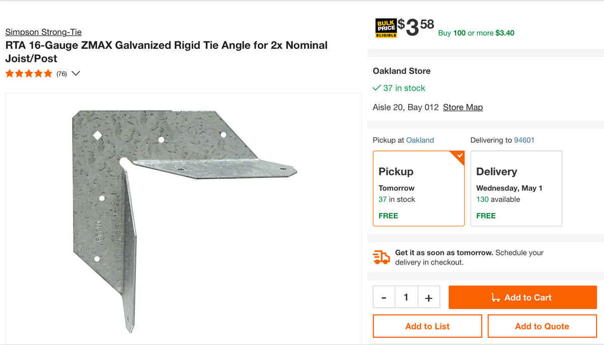 Simpson Strong-Tie RTA 16-Gauge ZMAX Galvanized Rigid Tie Angle for 2x ...